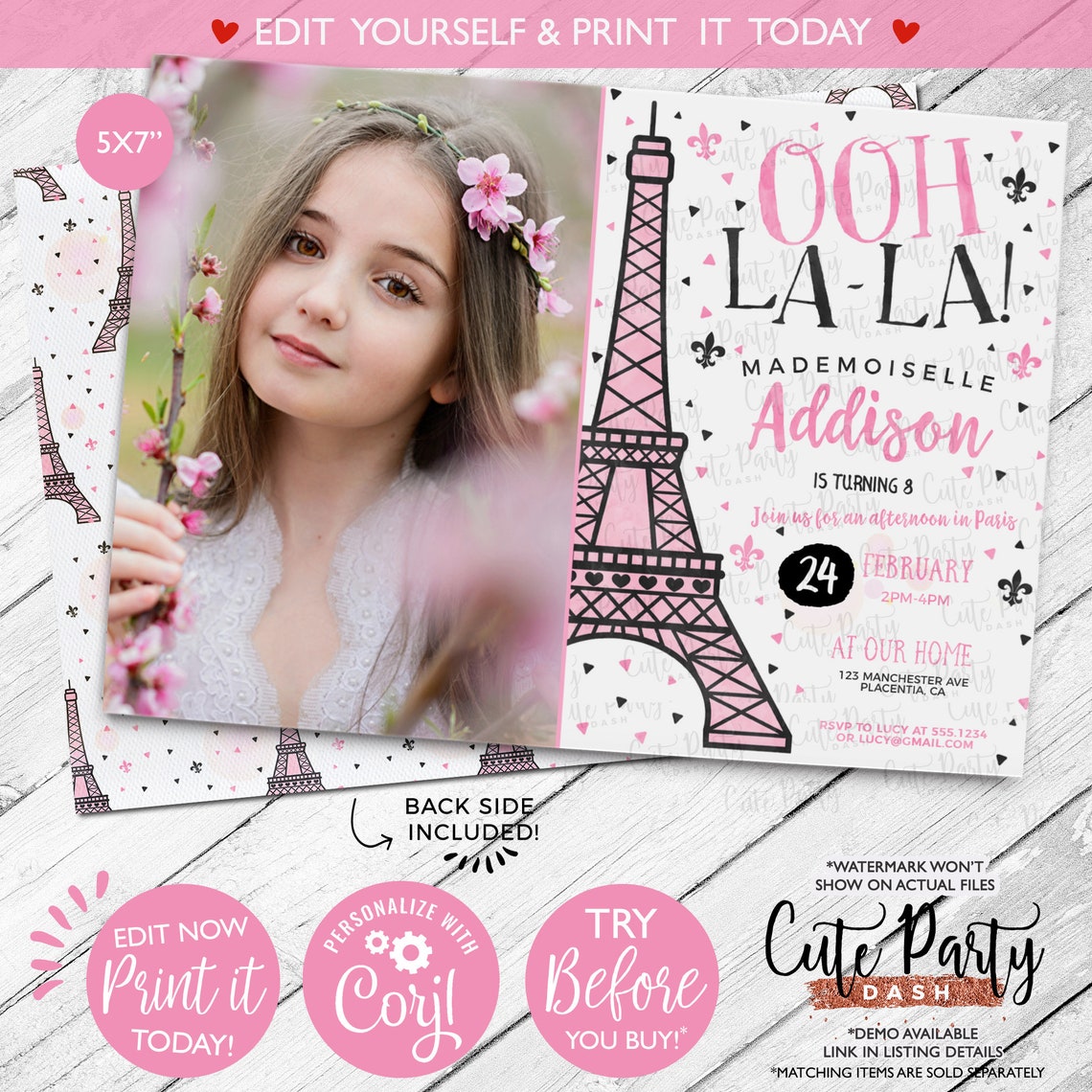 INSTANT DOWNLOAD EDITABLE Paris Photo Invitation Paris Theme | Etsy