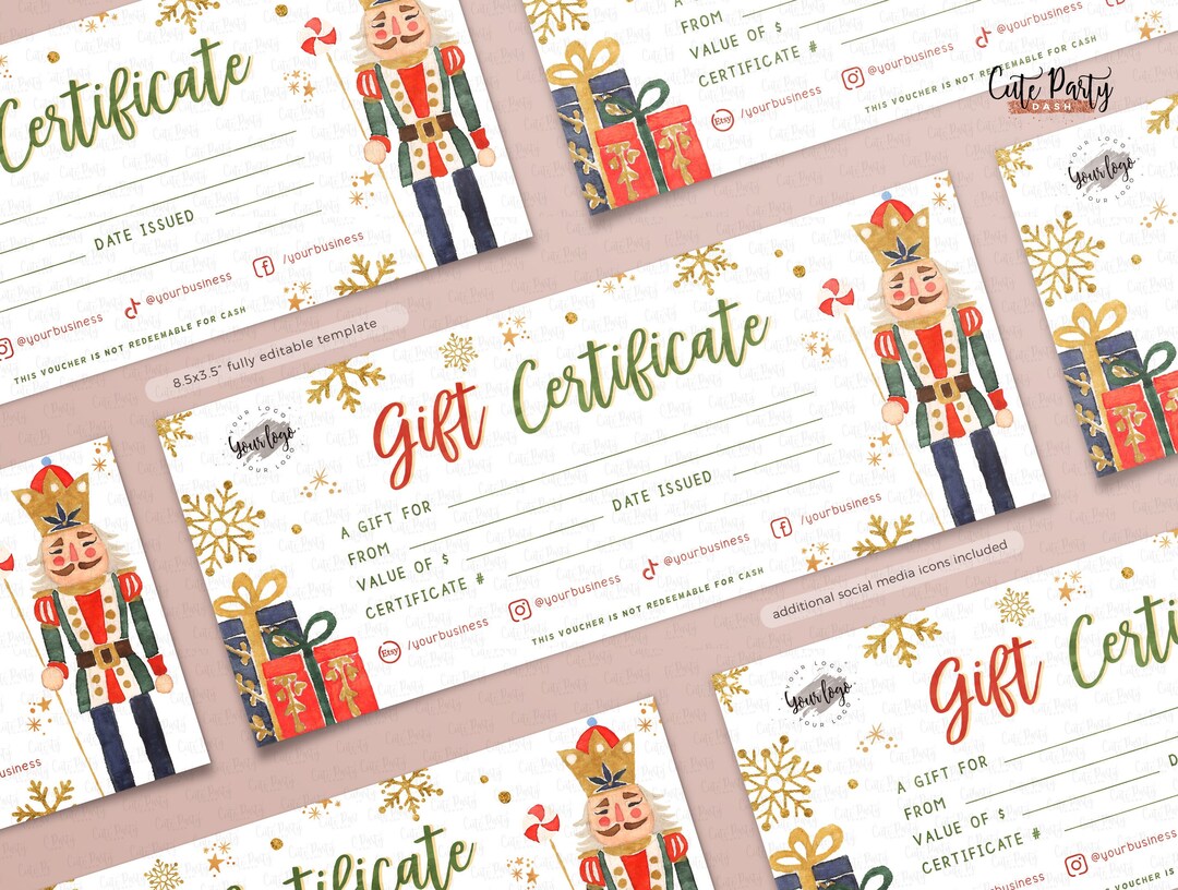 Nutcracker Christmas Gift Certificate Template, Editable Printable ...