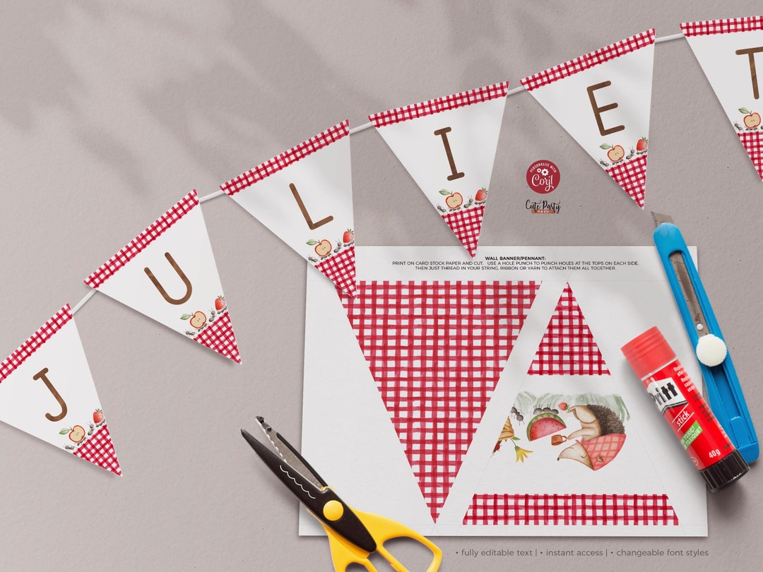 Editable Picnic Birthday Banner: Red Gingham Party Decor (instant ...