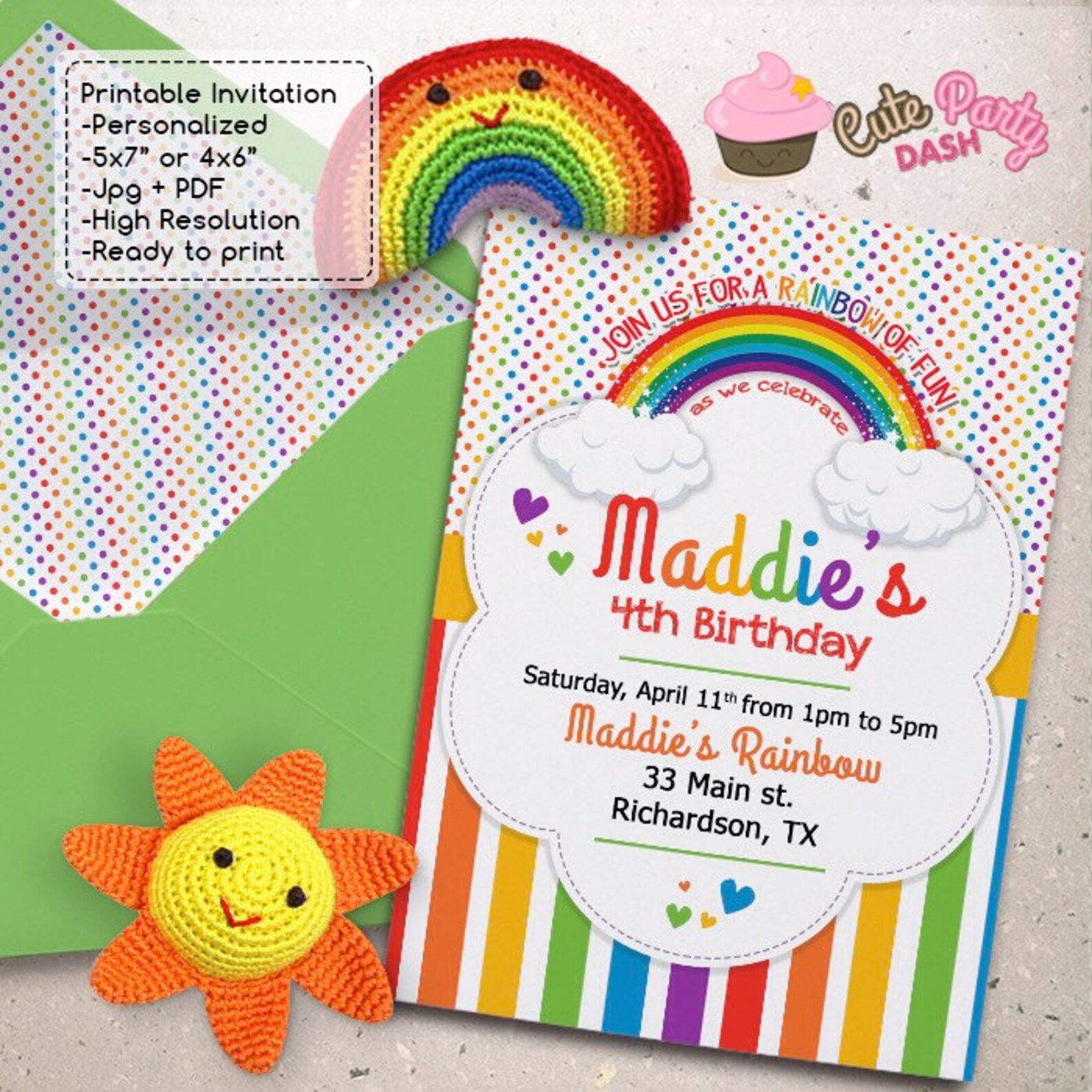 Colorful Rainbow Birthday Party Invitations DIY Rainbow - Etsy