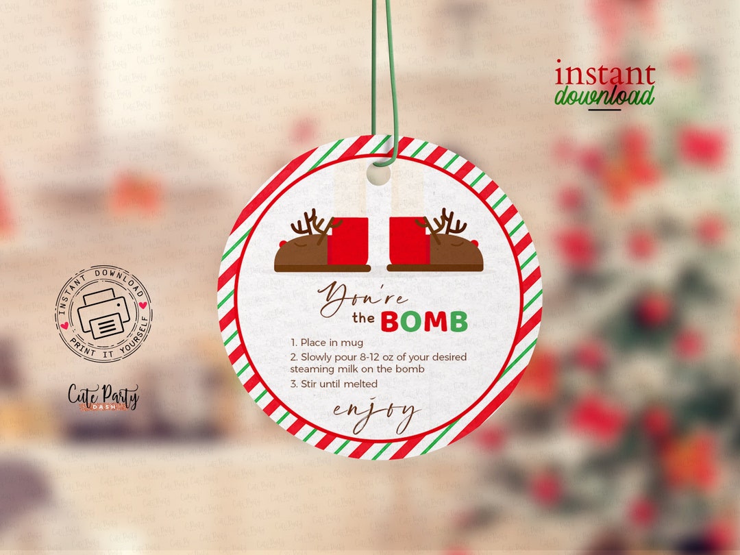 INSTANT DOWNLOAD, Christmas Hot Chocolate Bomb Gift Tag, Winter Holiday ...