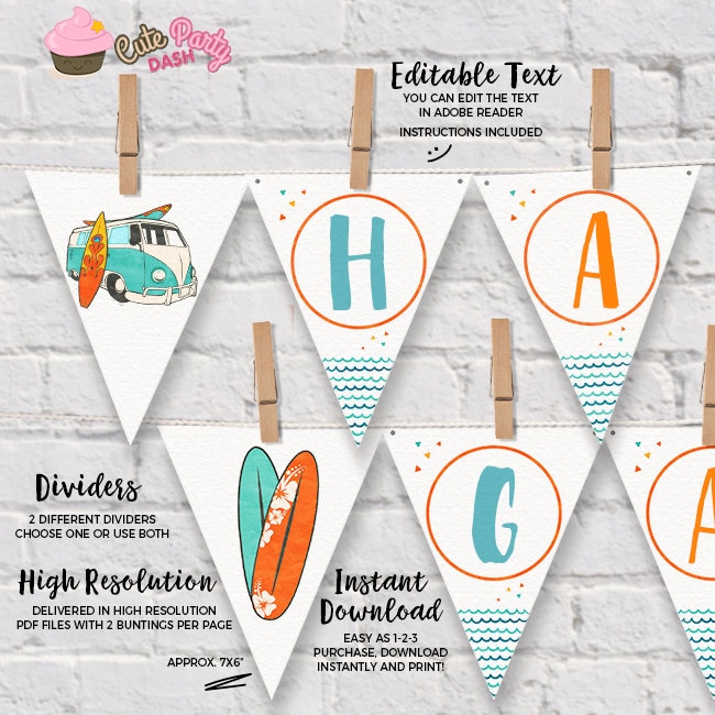 INSTANT DOWNLOAD EDITABLE Surf Birthday Wall Banner Summer | Etsy