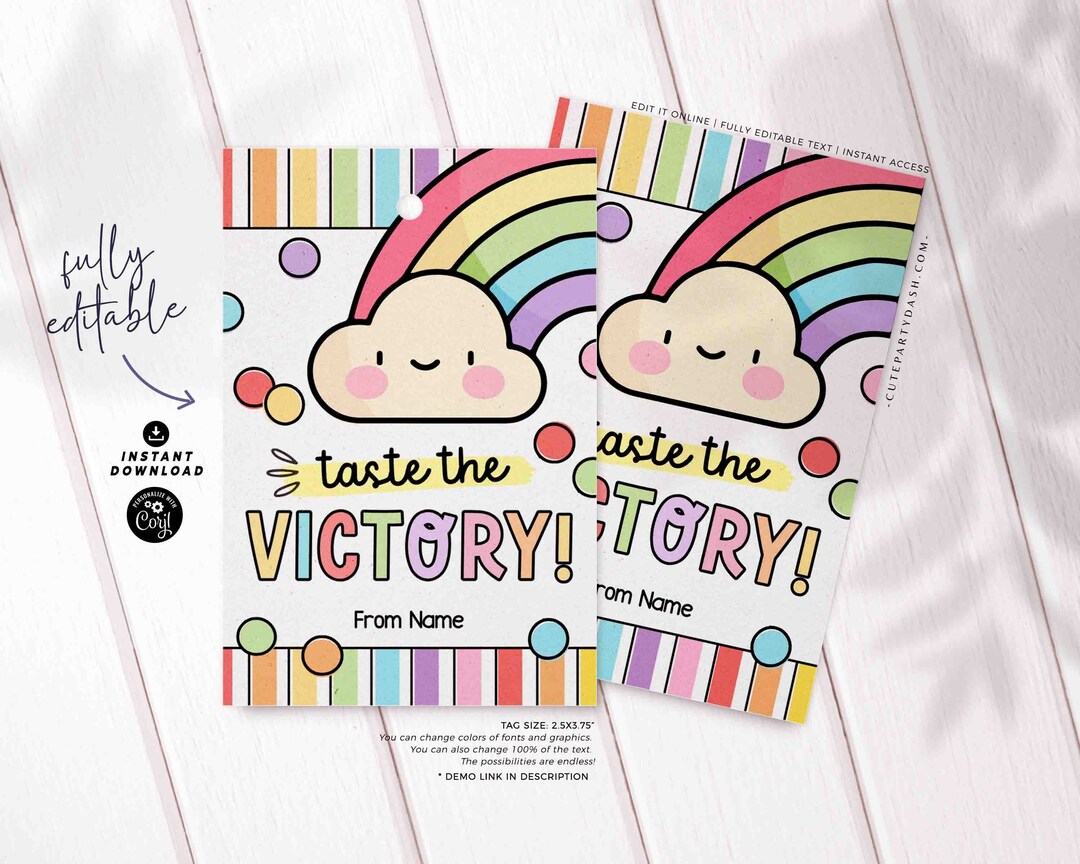 Taste the Victory Treat Tag: Editable Good Luck Favor (INSTANT DOWNLOAD ...