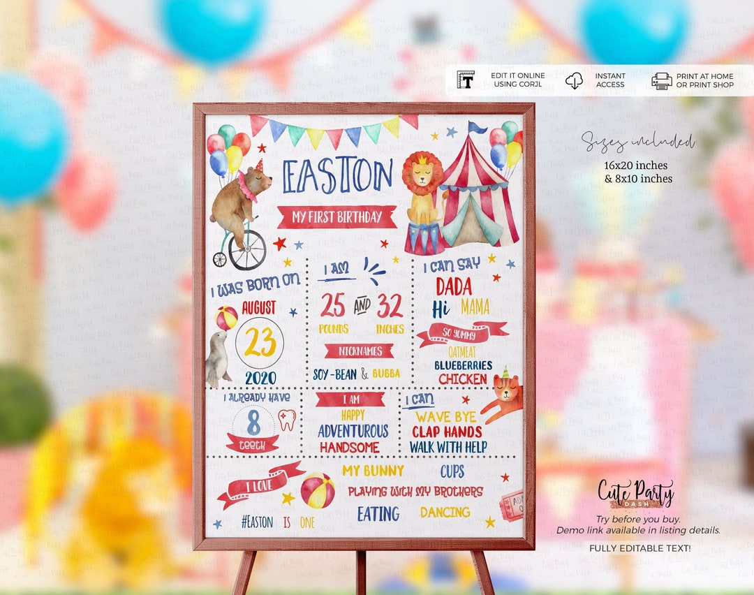 INSTANT DOWNLOAD, Circus First Birthday Chalkboard Sign, Carnival ...