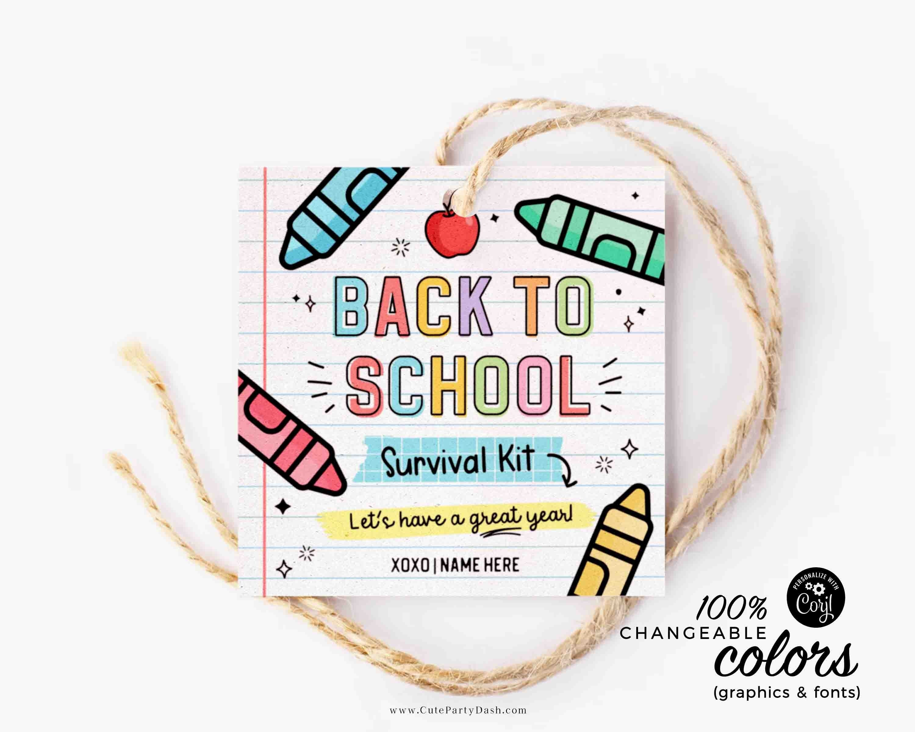 Back to School Survival Kit Gift Tag: Editable Printable (instant ...