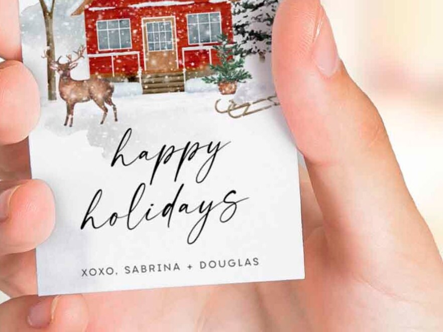 Happy Holidays Gift Tags Editable Merry Christmas Winter - Etsy