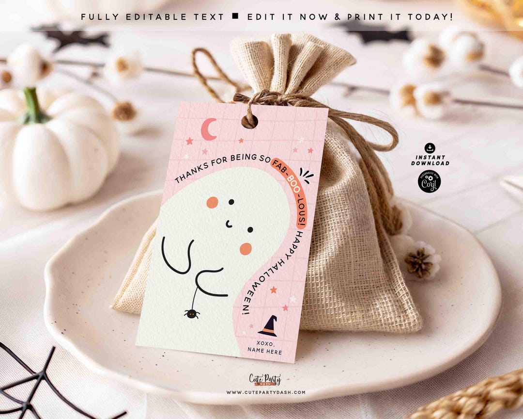 Editable Halloween Ghost Gift Tag, Fab-boo-lous (digital Download) - Etsy