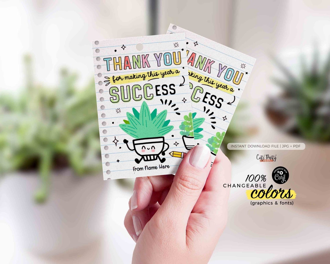 Succulent Thank You Gift Tag: Teacher Appreciation (instant Download ...