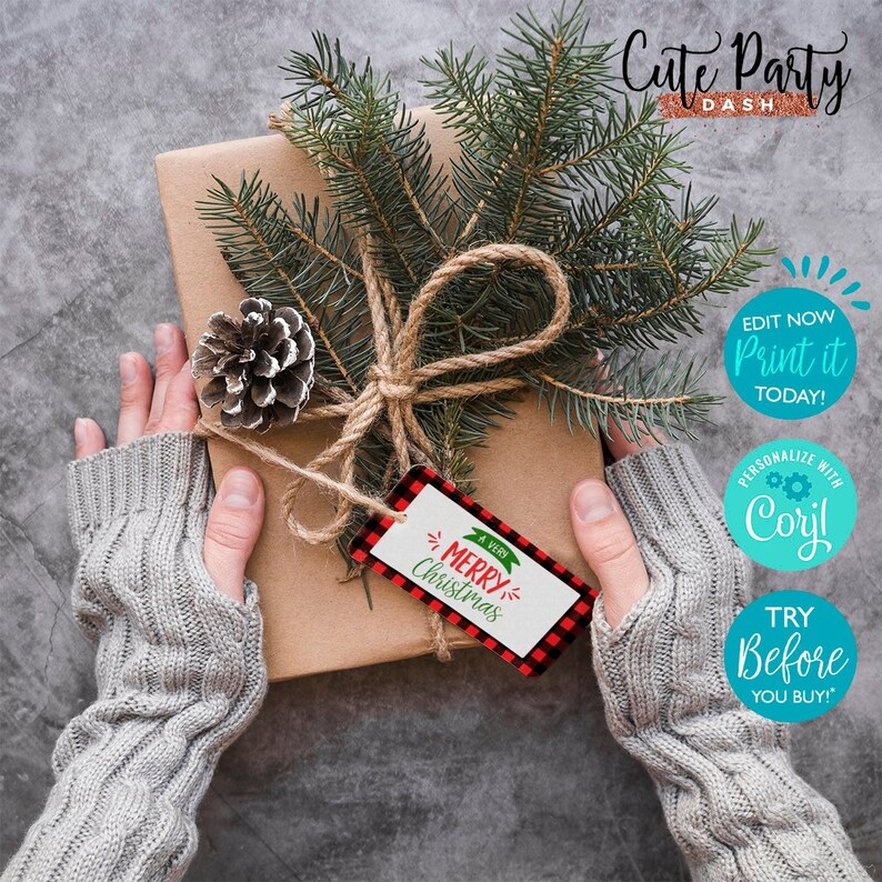 INSTANT DOWNLOAD EDITABLE Buffalo Plaid Christmas Labels | Etsy