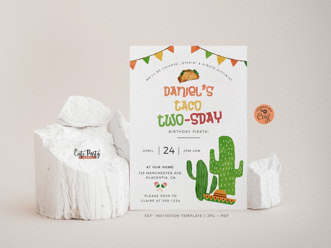 Taco Twosday Birthday Invitation, Editable Mexican 2nd Two-sday Fiesta ...