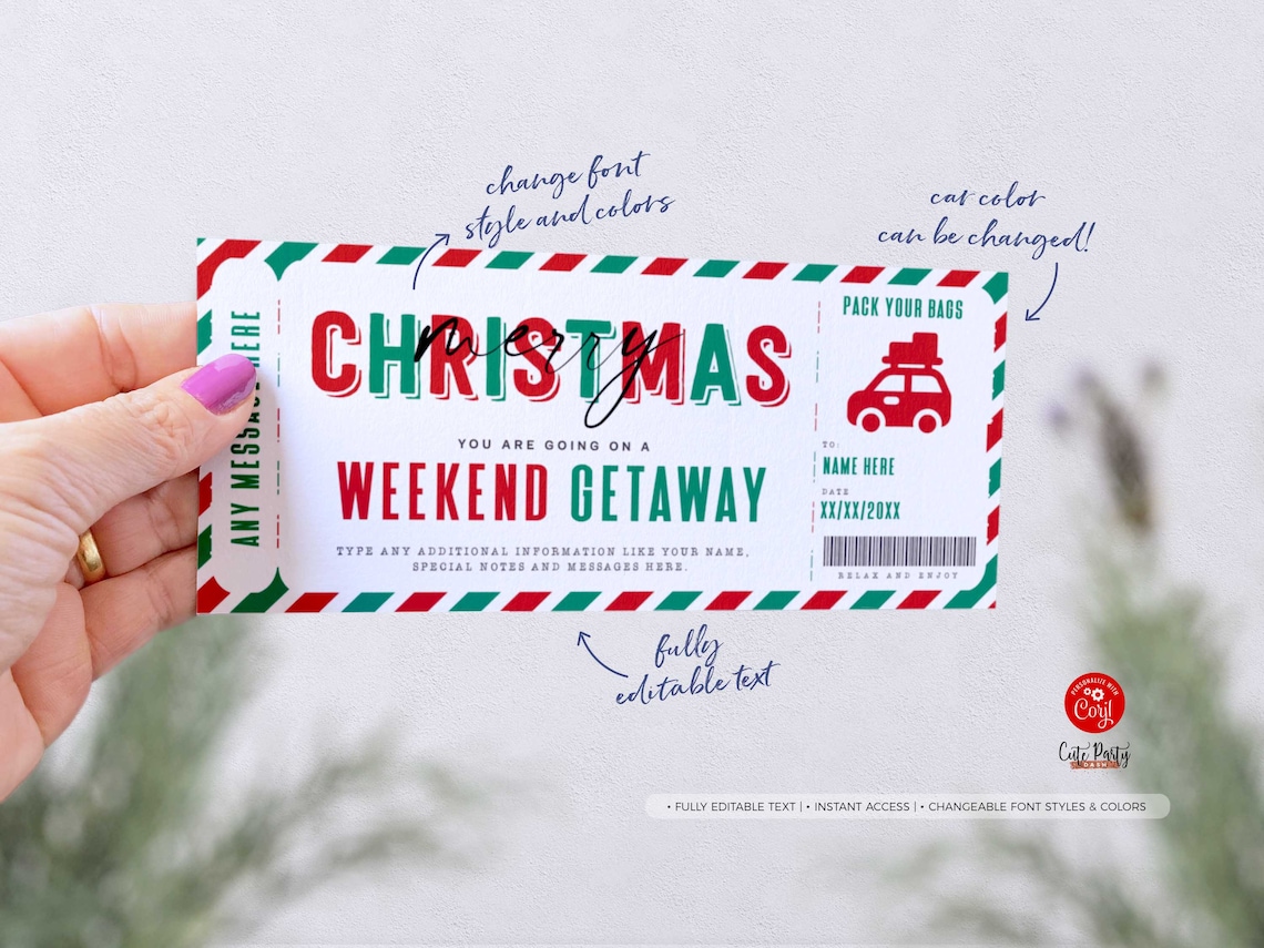 Christmas Weekend Getaway Voucher Template Surprise Trip Gift - Etsy