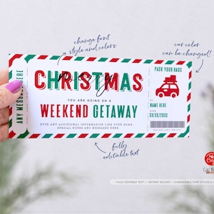 Christmas Weekend Getaway Voucher Template, Surprise Trip Gift Ticket ...