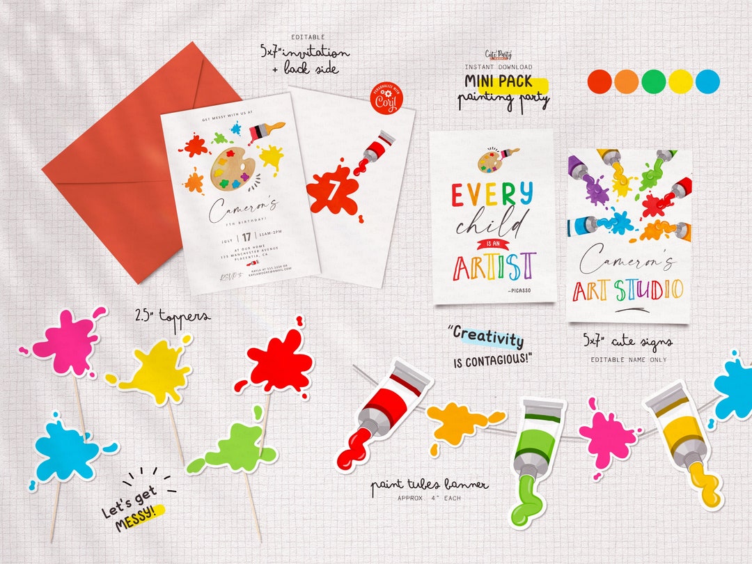 Art Birthday Invitation: Minimalist Paint Party, Editable (digital ...