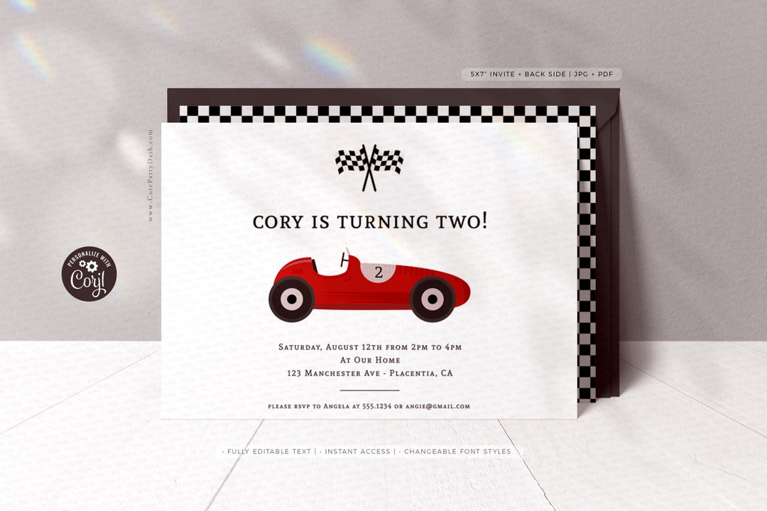 EDITABLE Red Racing Car Birthday Party Invitation Two Fast - Etsy