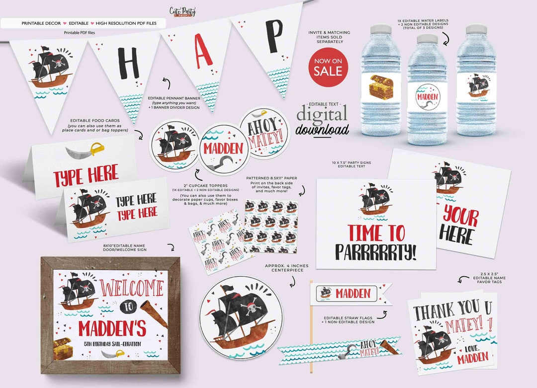 Pirate Birthday Decorations Printable Party Decor Editable - Etsy