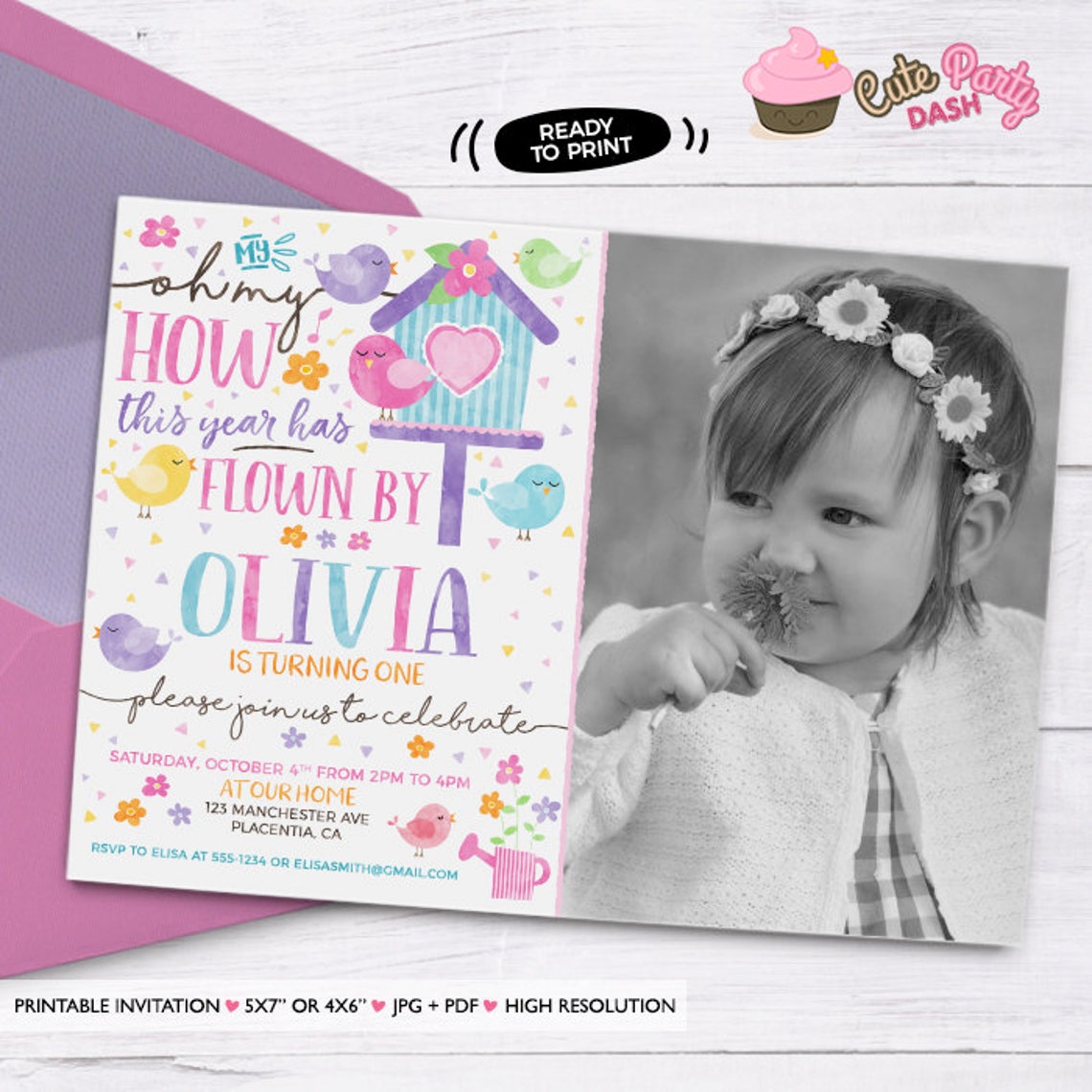 Bird Birthday Invitation: Birdie Garden Party (PDF) - Etsy