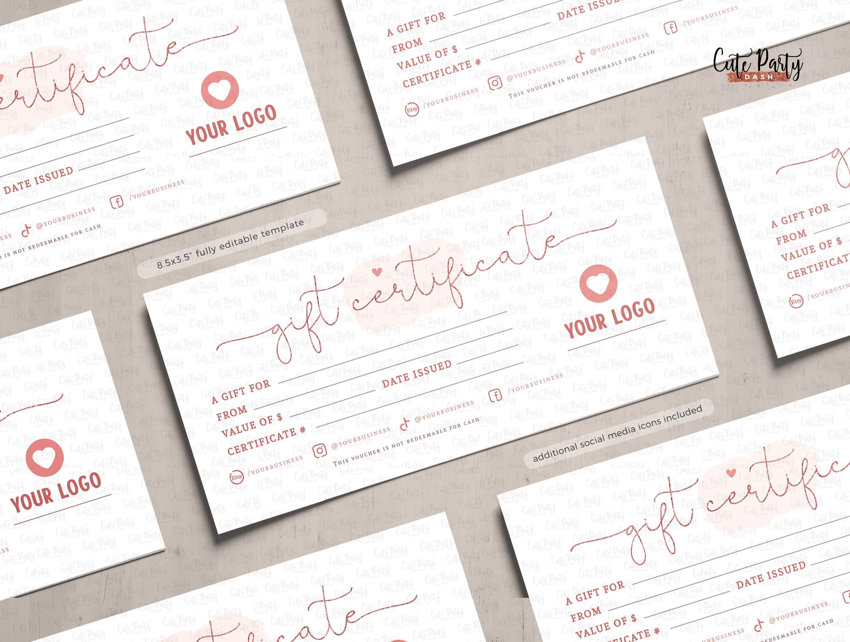 Pink Gift Certificate Editable Template INSTANT DOWNLOAD Add - Etsy