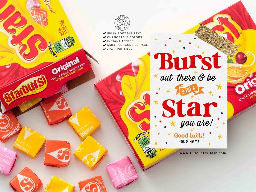Editable Cheerleader Good Luck Treat Tag, Burst Out There Good Luck ...