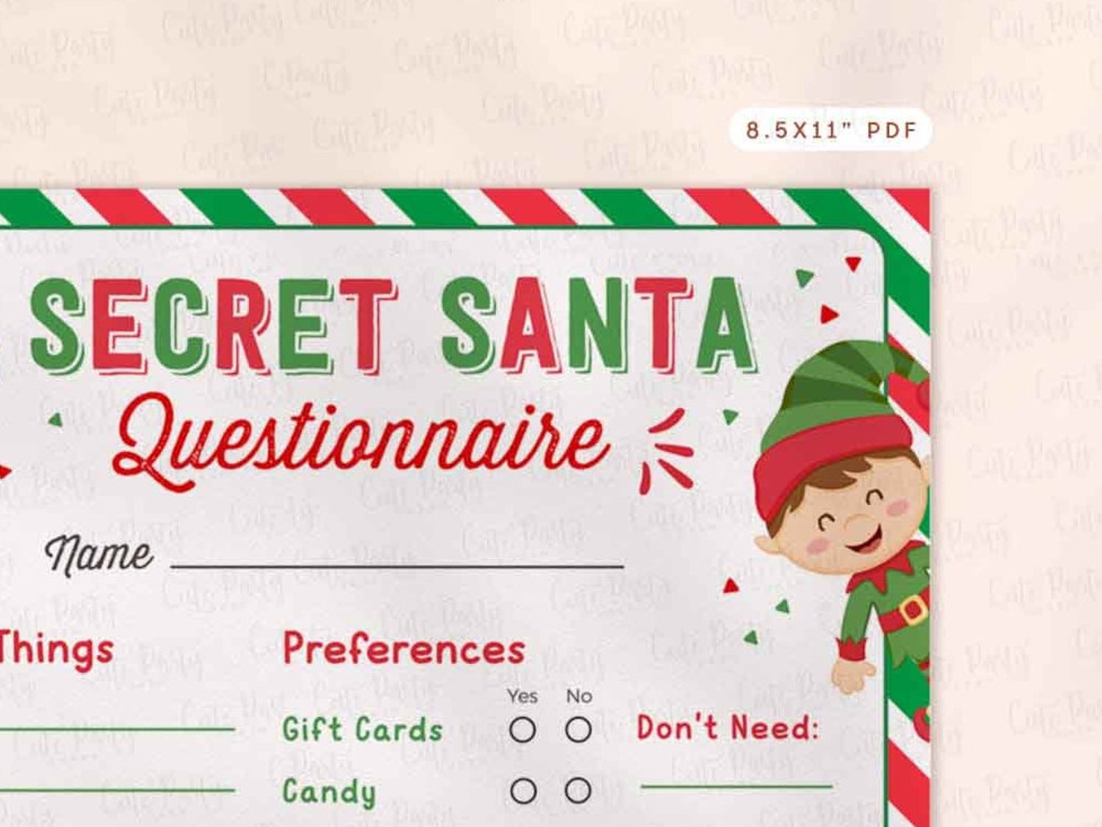 Christmas Secret Santa Questionnaire Printable Secret Santa - Etsy