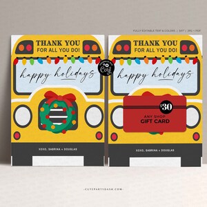 Editable Christmas Bus Driver Thank You Card: Gift Card Holder (instant ...