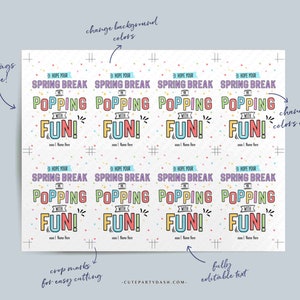 Editable Spring Break Gift Tag: Popping With Fun Template (digital ...
