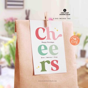 Cheers Christmas Gift Tag Printable | Modern Holiday Favor (digital ...