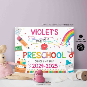Editable First Day of Preschool Sign Bundle Printable INSTANT DOWNLOAD ...