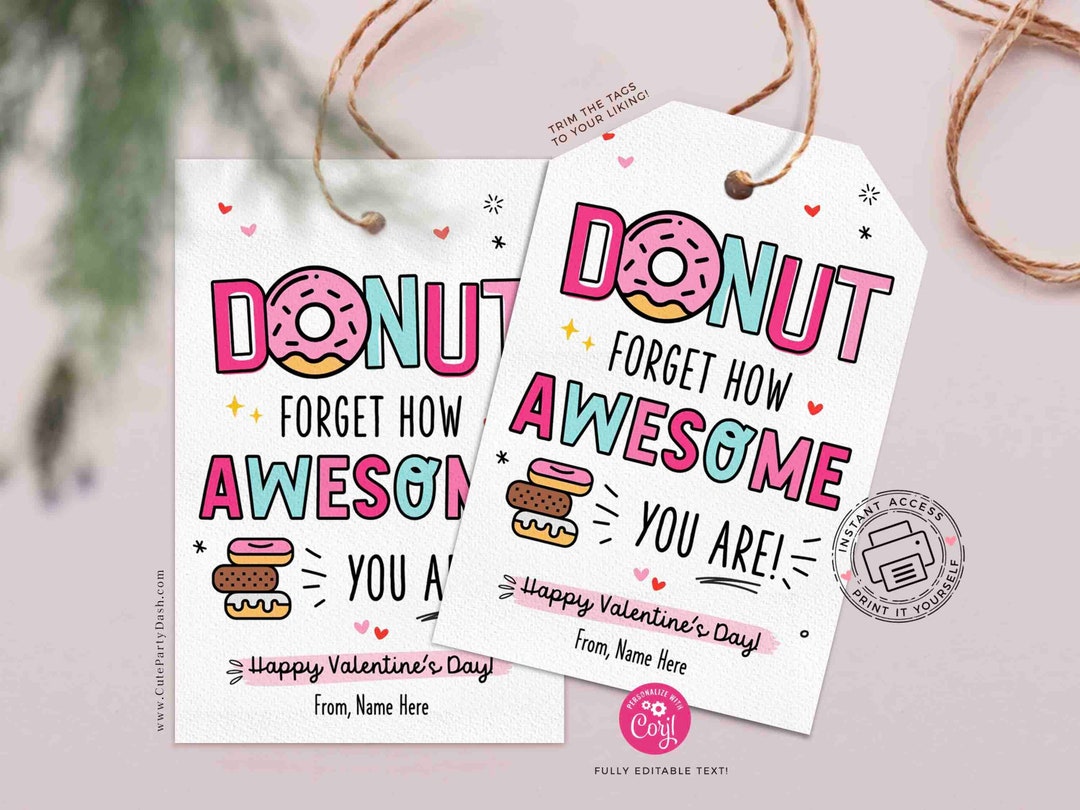 Donuts Valentine's Day Gift Tag Printable INSTANT DOWNLOAD Kids ...