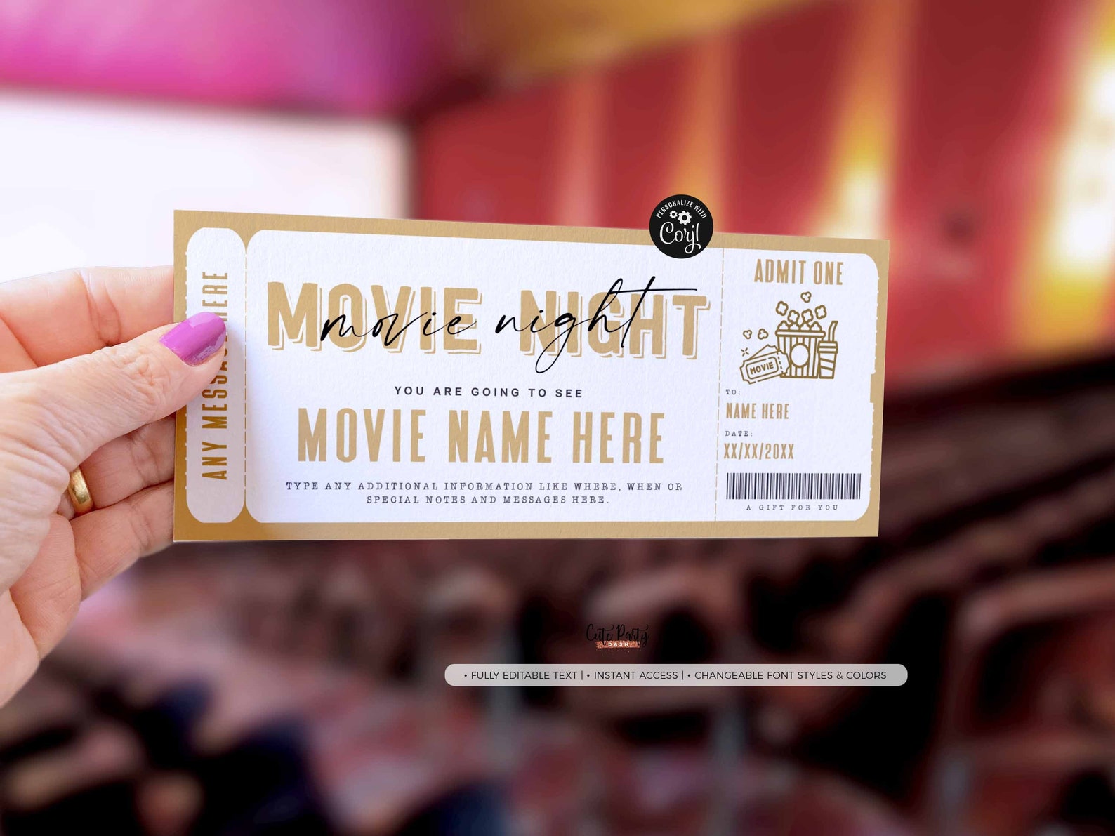 Surprise Movie Ticket Template Gift Certificate Voucher - Etsy