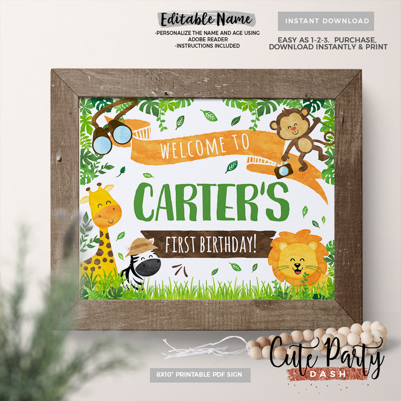 INSTANT DOWNLOAD EDITABLE Jungle Safari Birthday Monthly Photo - Etsy