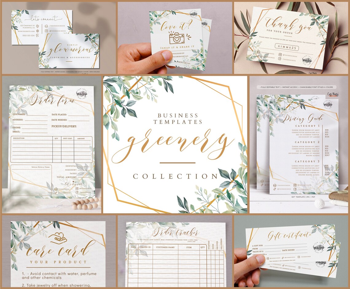 INSTANT DOWNLOAD Printable Greenery Business Templates Bundle - Etsy