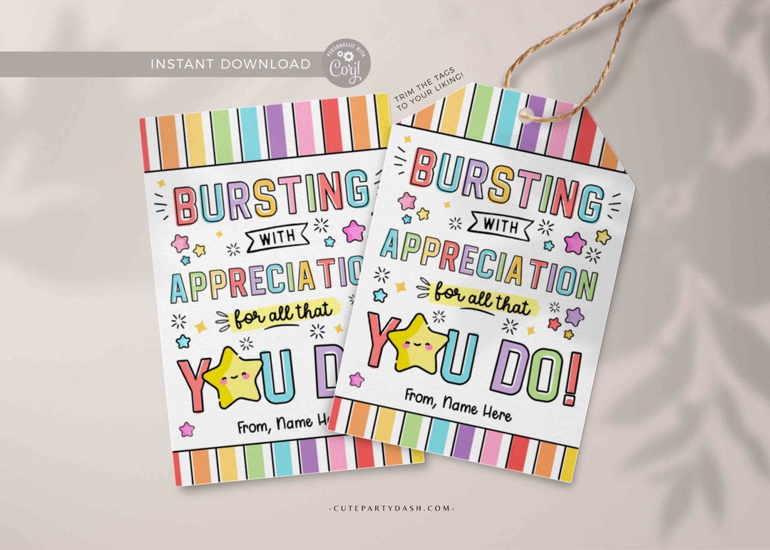 Editable Appreciation Gift Tag Printable: Star Design (instant Download ...