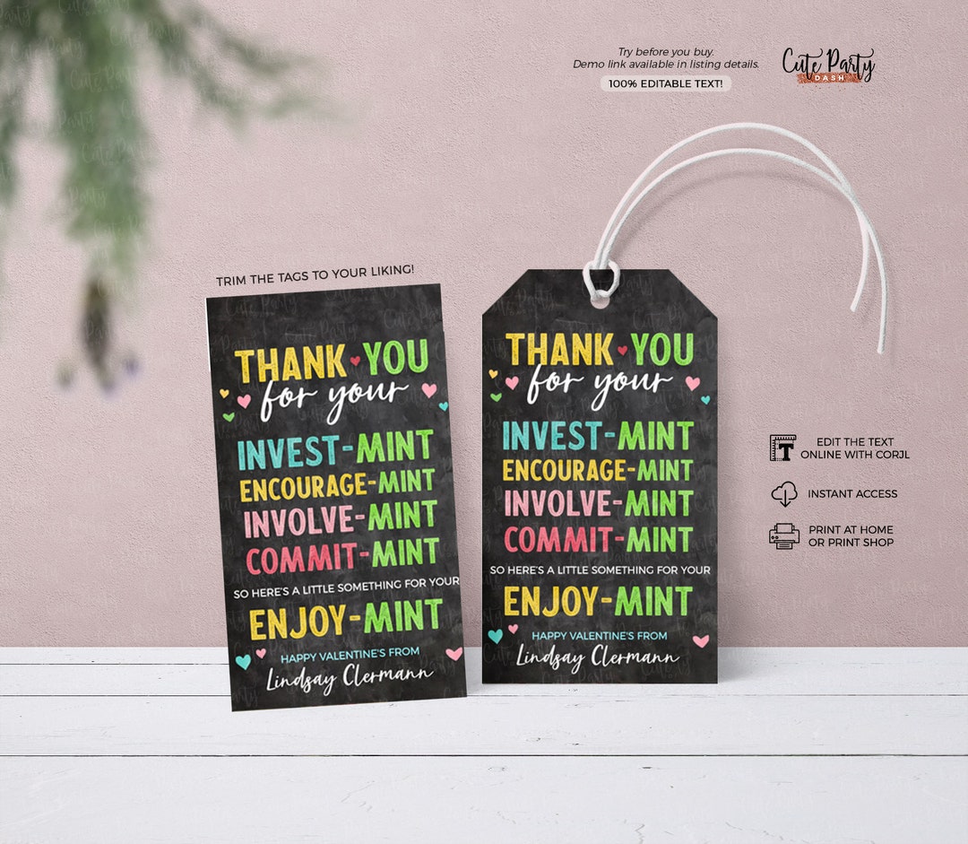 INSTANT DOWNLOAD, Valentine's Day Mint Tag, Card for Kids, Valentine ...