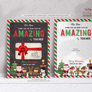 Editable Christmas Thanks for Being an Amazing Teacher Gift Card Holder ...