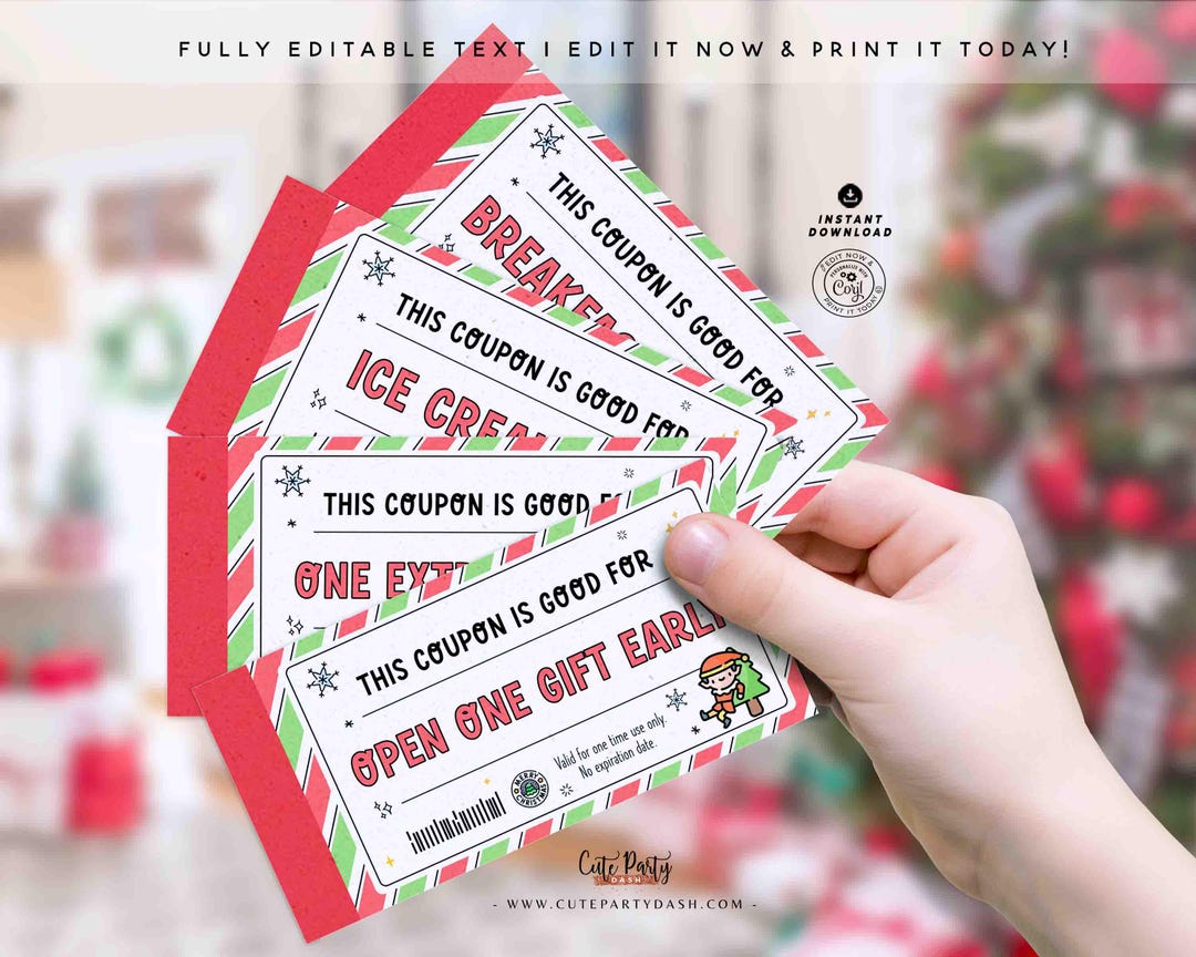 Editable Christmas Coupon Book for Kids: Santa Gift Voucher Template ...