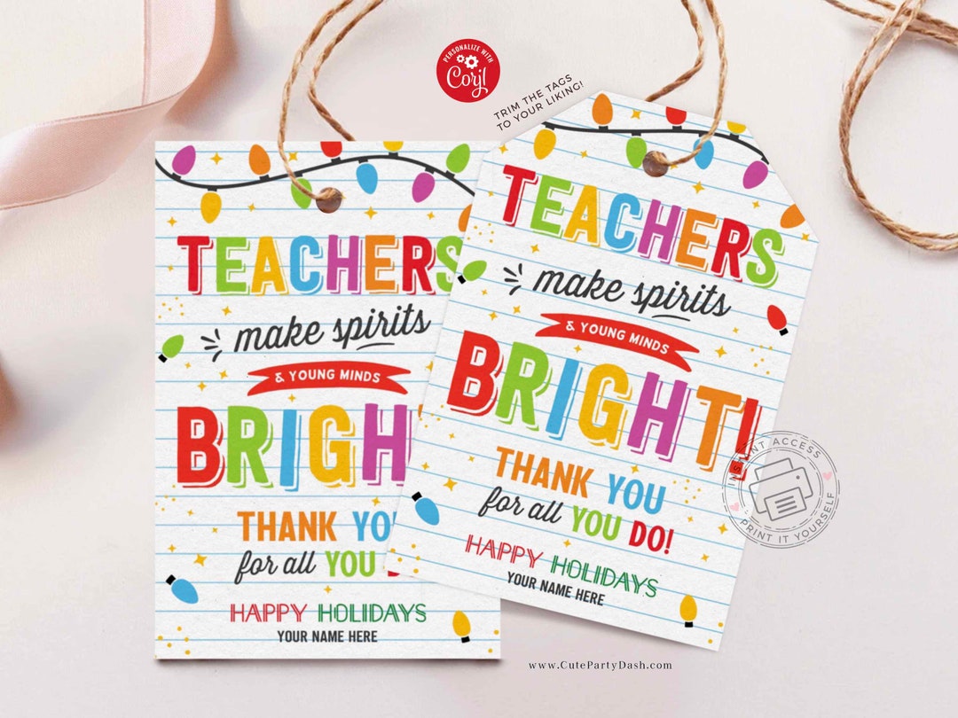 Christmas Teacher Thank You Tag, Holiday Appreciation Teachers Make ...