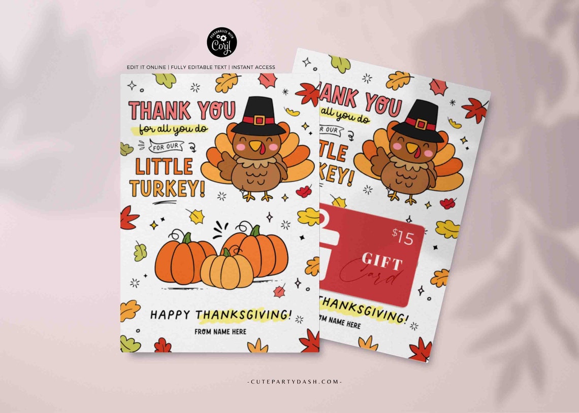 Editable Thanksgiving Gift Card Holder: Teacher Thank You (printable ...