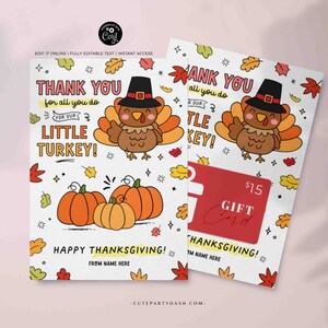 Editable Thanksgiving Gift Card Holder: Teacher Thank You (printable ...