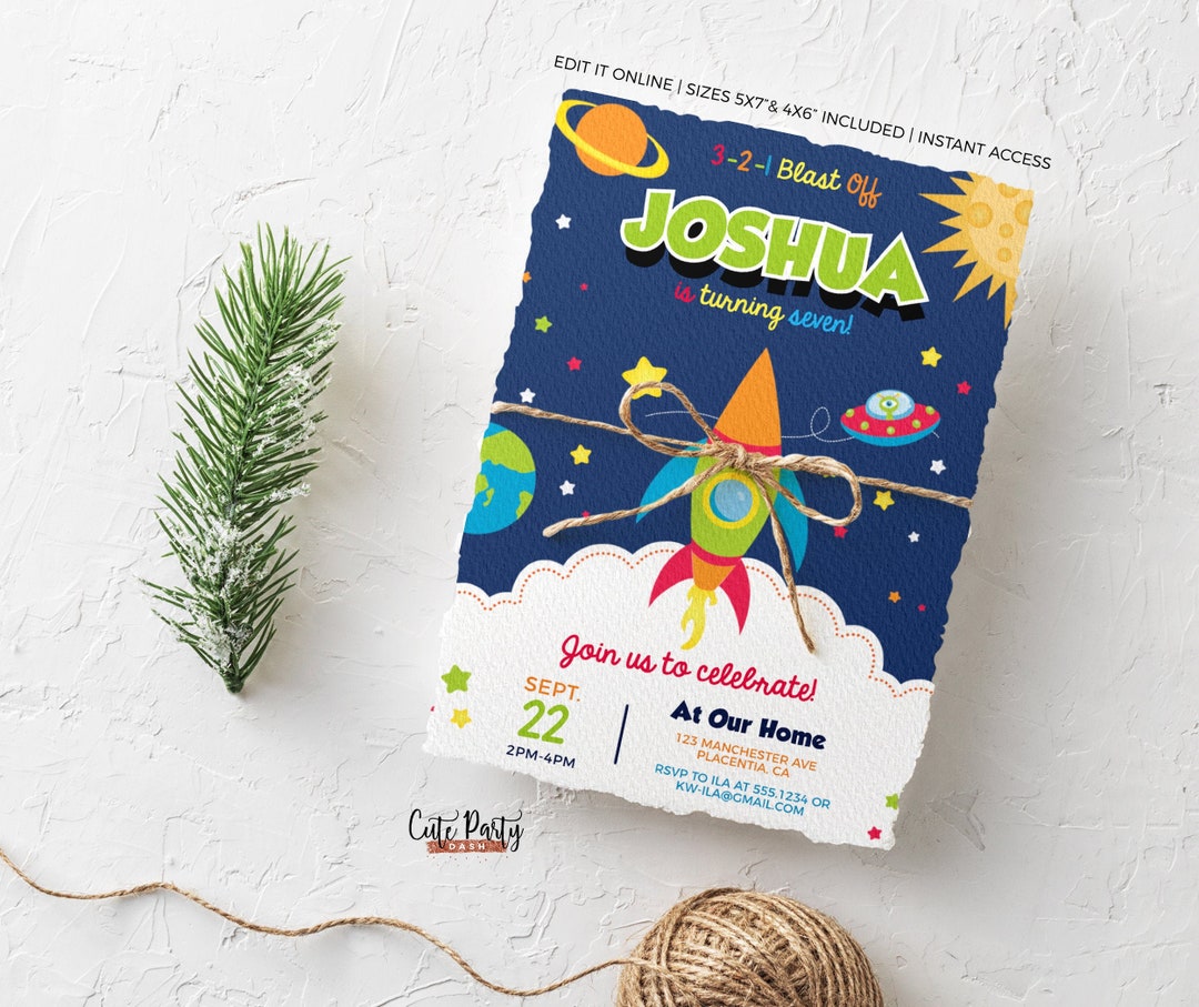 Space Birthday Invitation Space Themed Birthday Outer Space - Etsy