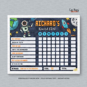 Editable Space Reward Chart for Kids, Printable Astronaut Incentive ...