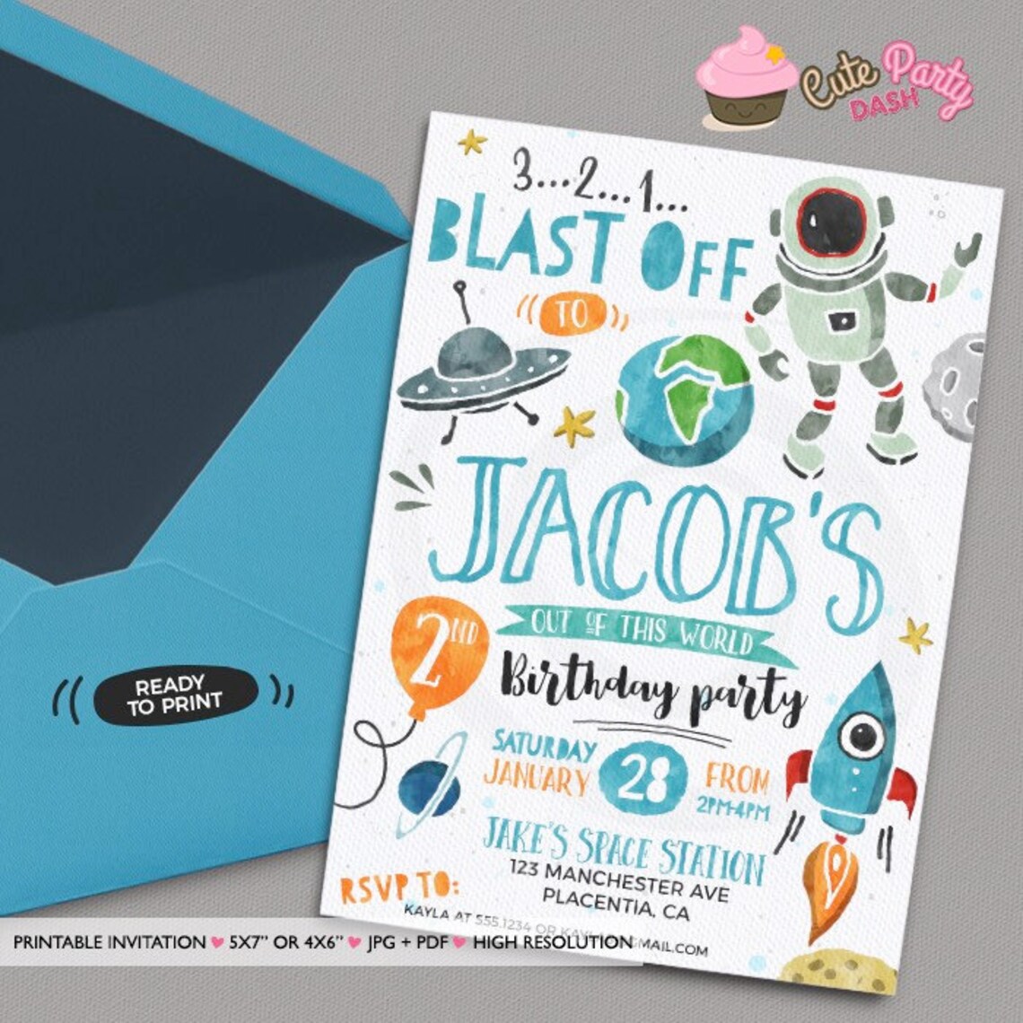 Astronaut Birthday Invitation Rocket Party Invitation - Etsy