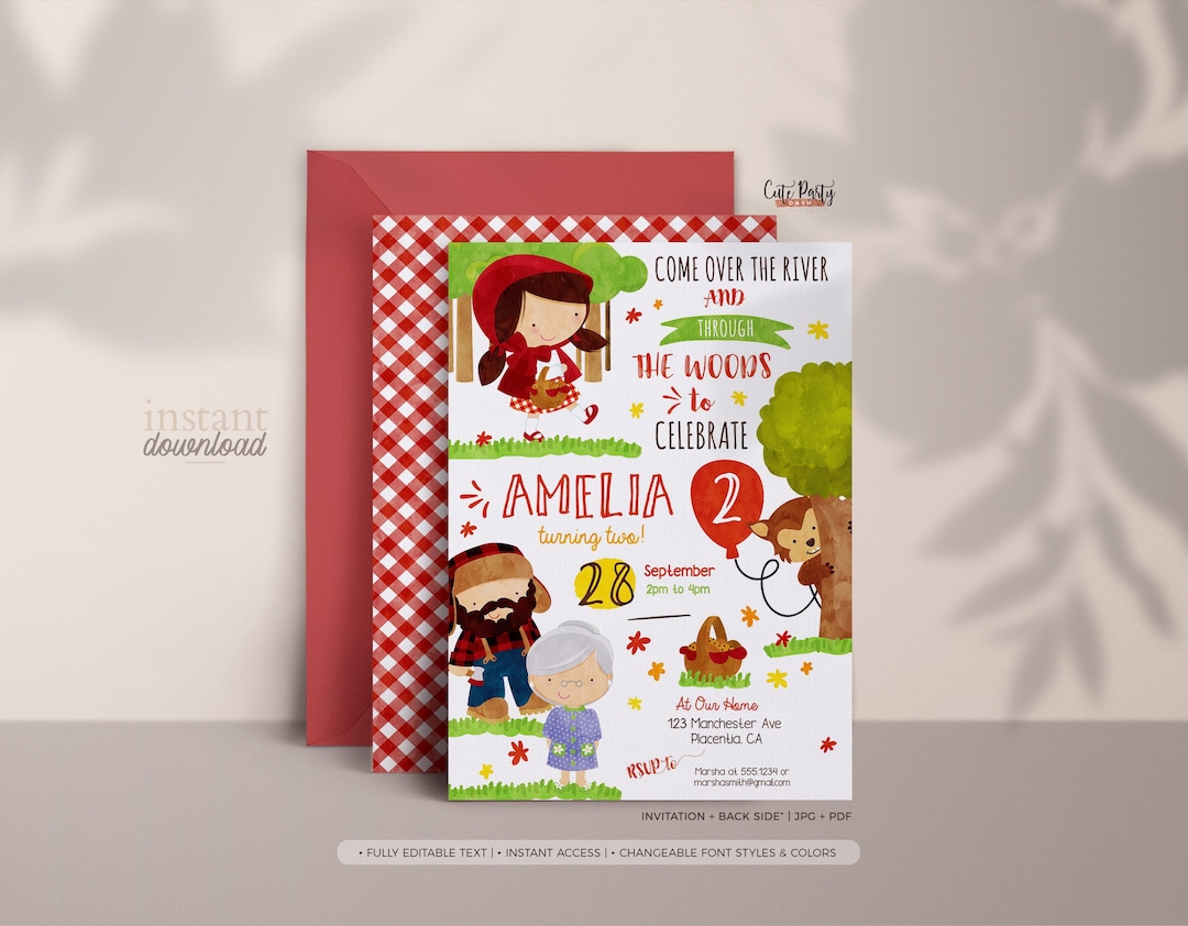 Little Red Riding Hood Birthday Party Invitation, INSTANT DOWNLOAD ...