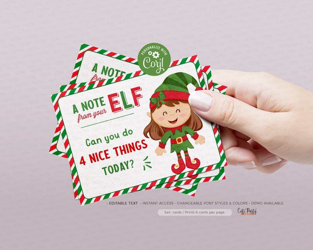 EDITABLE Christmas Elf Note Cards, Girl Elf Activity Cards, Printable ...