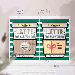 Thanks a Latte Gift Card Holder Coffee Thank You Teacher Card Template ...
