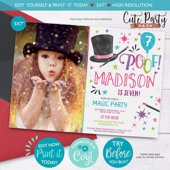INSTANT DOWNLOAD EDITABLE Magic Party Photo Invitation Magic - Etsy