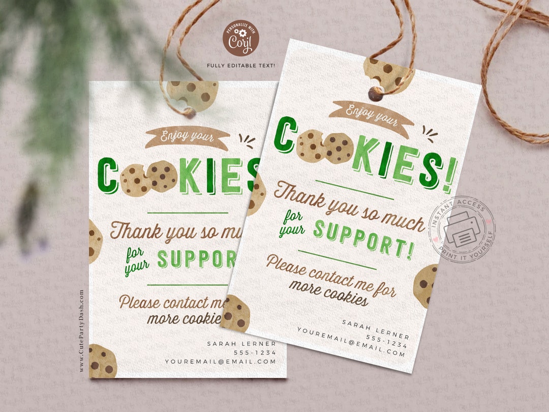 Editable Cookie Thank You Tag, Scout Cookie Sale Tag, Cookie Booth ...
