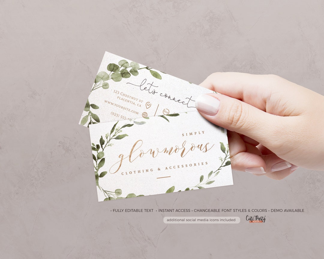 Eucalyptus Wreath Business Card Template: Editable Feminine Design ...