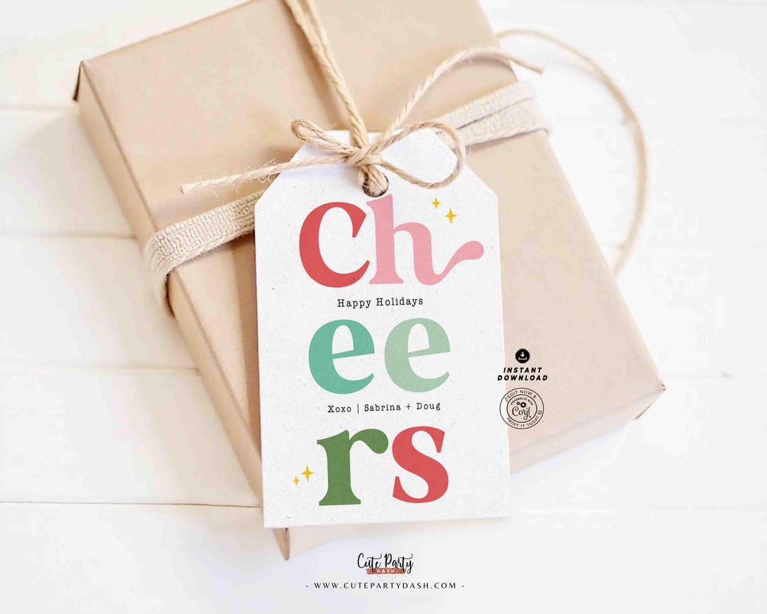 Cheers Christmas Gift Tag Printable | Modern Holiday Favor (digital ...