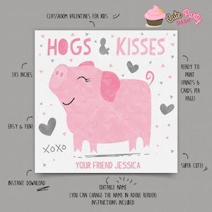 INSTANT DOWNLOAD - EDITABLE Valentine's Day Card Hogs and Kisses Kids ...