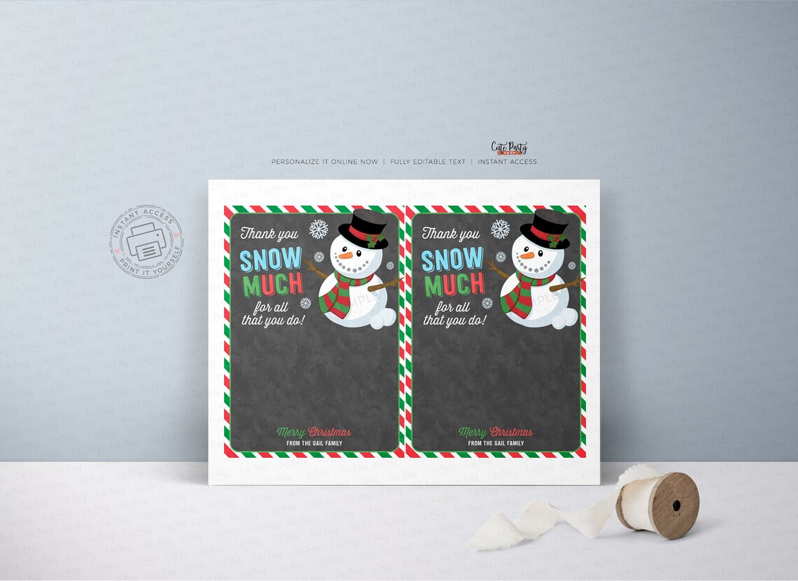 Editable Christmas Thank You Snow Much Gift Card Holder | Etsy